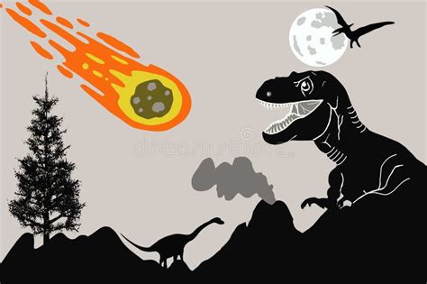 Vector Drawing Of Dinosaurs Extinction From The Earth Stock