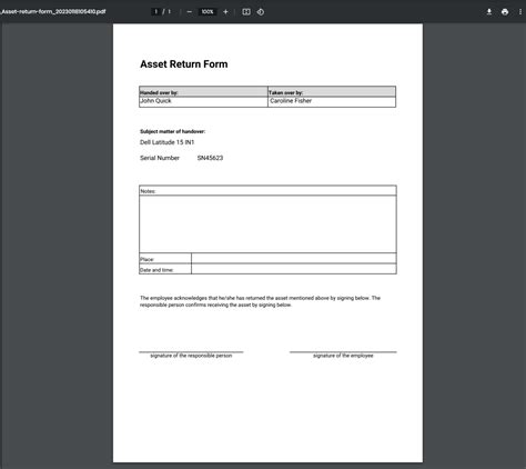 Asset Return Form Forms Library Aptien