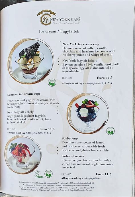Menu At New York Café Cafe Budapest Erzsébet Krt 9 11