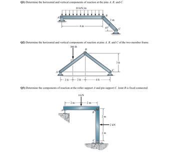 Answered Q1 Determine The Horizontal And Vertical Components Of Reaction At The Pins A B And