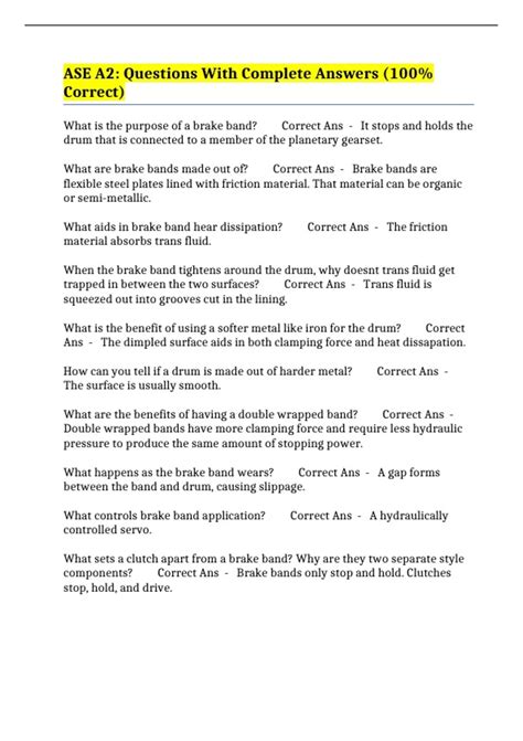 Ase A2 Questions With Complete Answers 100 Correct Ase Certification Stuvia Us