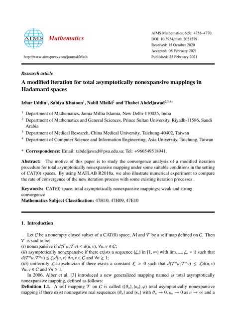 Pdf A Modified Iteration For Total Asymptotically Nonexpansive