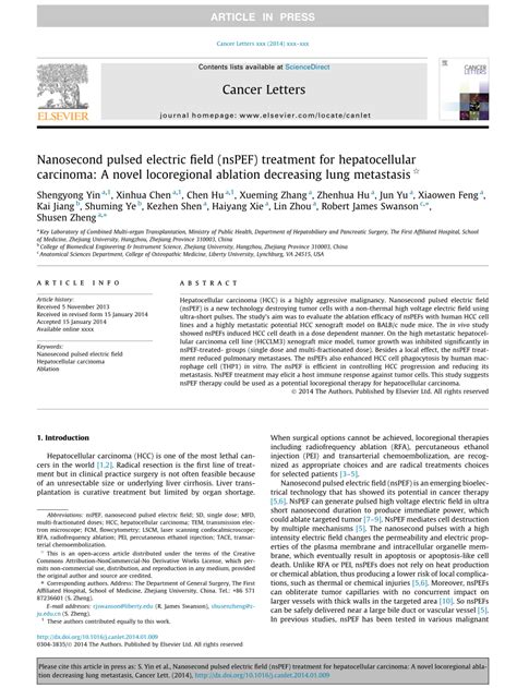 Pdf Nanosecond Pulsed Electric Field Nspef Treatment For Hepatocellular Carcinoma A Novel
