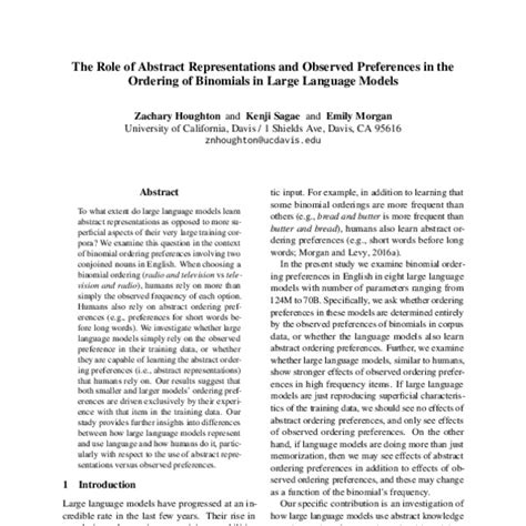 The Role Of Abstract Representations And Observed Preferences In The Ordering Of Binomials In