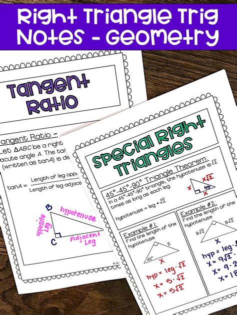 Right Triangle Trigonometry Geometry Unit Notes Triangle