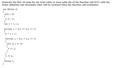 Solved Generate The First 18 Steps For The Trace Table Or