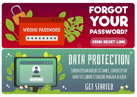 Set Of Website Banner Templates About Passwords And Data Protection Flat Style Stock Vector