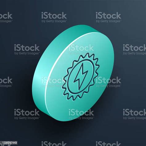 등각투영 선 태양 에너지 패널 아이콘 검은 색 배경에 격리 번개 기호와 태양입니다 청록색 원 버튼 벡터 일러스트레이션 0명에 대한 스톡 벡터 아트 및 기타 이미지 Istock