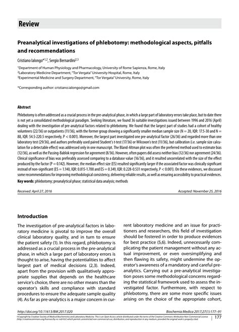 Pdf Preanalytical Investigations Of Phlebotomy Methodological Aspects Pitfalls And