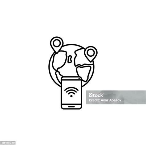 위치 스마트 폰 지구 아이콘 사회 중독자 아이콘의 요소 웹 사이트 디자인 및 개발 응용 프로그램 개발을위한 얇은 라인 아이콘