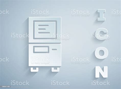 종이 절단 Atm 회색 배경에 격리 된 자동 점사 기계 아이콘 종이 아트 스타일 벡터 3차원 형태에 대한 스톡 벡터 아트 및 기타 이미지 Istock