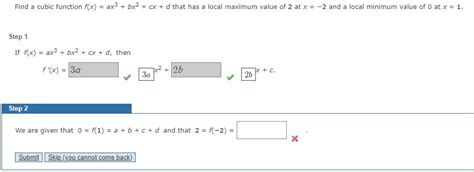 Solved Find A Cubic Function F X Ax Bx Cx D That Has A Chegg