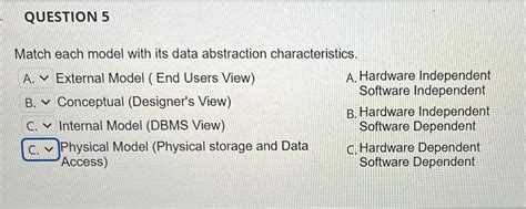 Solved Question 5match Each Model With Its Data Abstraction