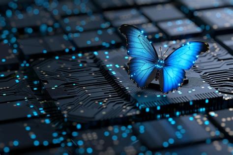 Glowing Data Butterfly In Blue Hues Premium Ai Generated Image