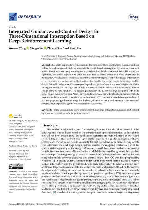 Pdf Integrated Guidance And Control Design For Three Dimensional Interception Based On Deep
