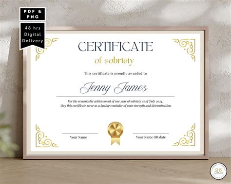 Personalized Sobriety Certificate Printable Award Made To Order