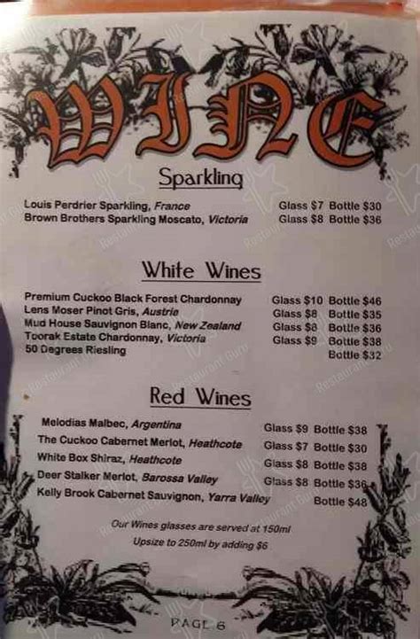 Menu At Cuckoo Restaurant Olinda