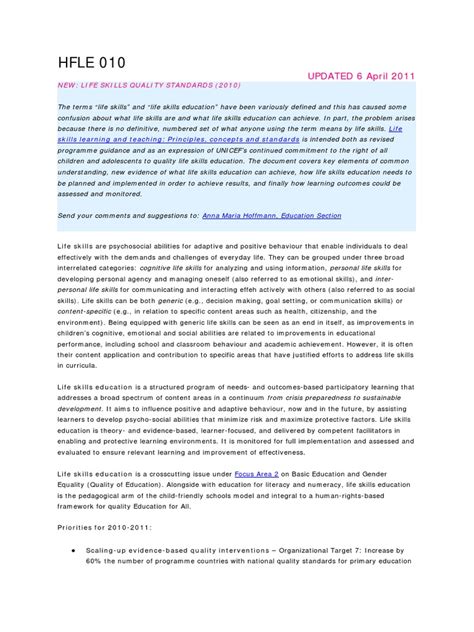 Life Skills Learning And Teaching Hfle010 Pdf Learning Educational Assessment