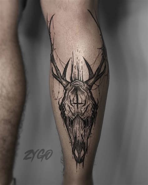 Deer Skull Tattoo Dark Tatuaggio Al Ginocchio Tatuaggi Cervo