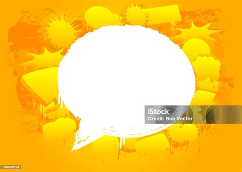 노란색 배경에 하얀 말풍선 낙서 도시 회화 스타일의 배경입니다 현대 더러운 거리 예술 장식에 추상적인 토론 기호입니다 Brand Name Online Messaging