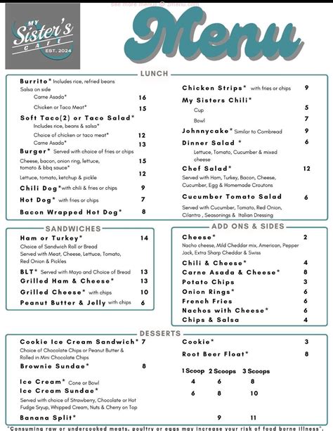 Online Menu Of My Sisters Cafe Restaurant Gold Canyon Arizona 85118