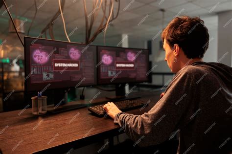 Premium Photo Female Hacker Cracking Password And Breaking Server Encryption Getting Access