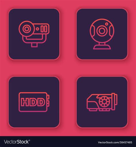 Set Line Web Camera Hard Disk Drive Hdd Royalty Free Vector