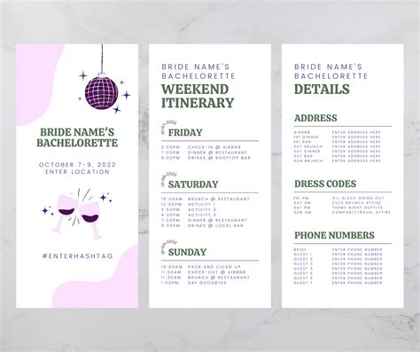 Mobile Bachelorette Itinerary Template Editable On Canva Digital
