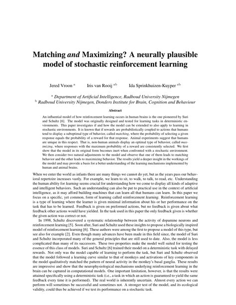 Pdf Matching And Maximizing A Neurally Plausible Model Of Stochastic