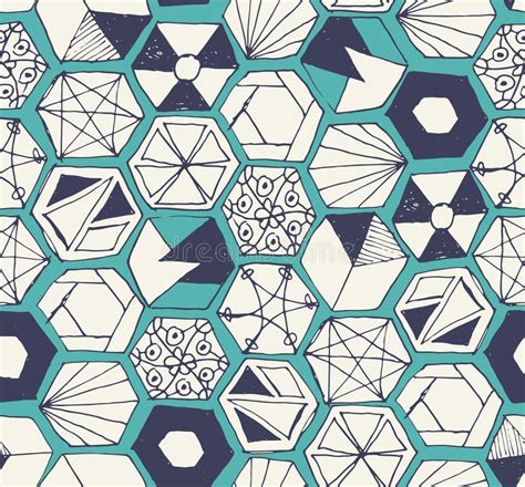 Hand Drawn Doodle Hexagons Seamless Pattern Stock Vector Illustration Of Concept Honeycomb