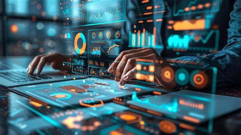 Hands On Laptop With Futuristic Data Visualization Stock Illustration Illustration Of