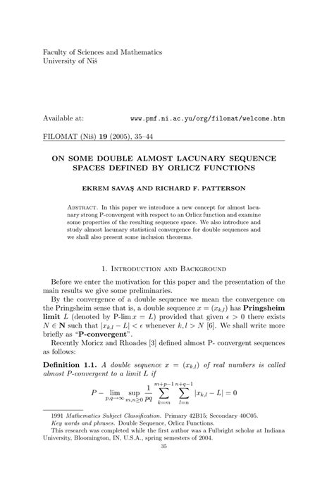 Pdf On Some Double Almost Lacunary Sequence Spaces Defined By Orlicz