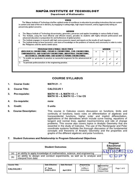 Math 21 1 Syllabus Pdf Line Geometry Engineering