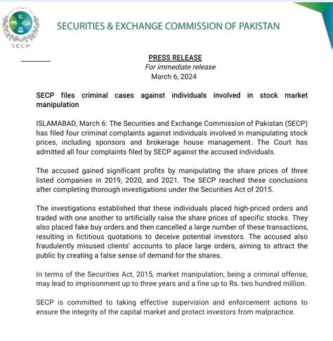 Secp On Linkedin The Secp Has Filed Four Criminal Complaints Against Individuals Involved…