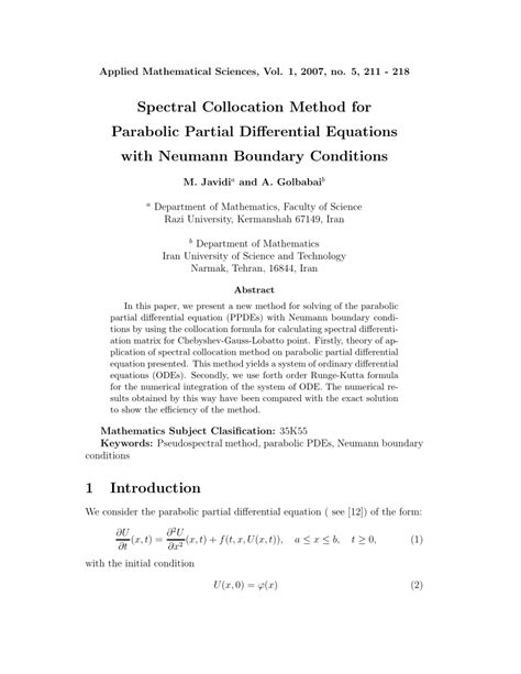 Pdf Spectral Collocation Method For Parabolic Partial Differential Equations With Neumann