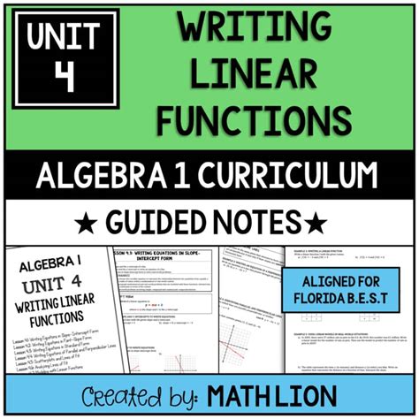 Writing Linear Functions Guided Notes Algebra 1 Florida Best Unit 4