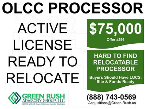 Olcc Cannabis Processor License For Sale Offer 296 Green Rush Advisory Group Llc