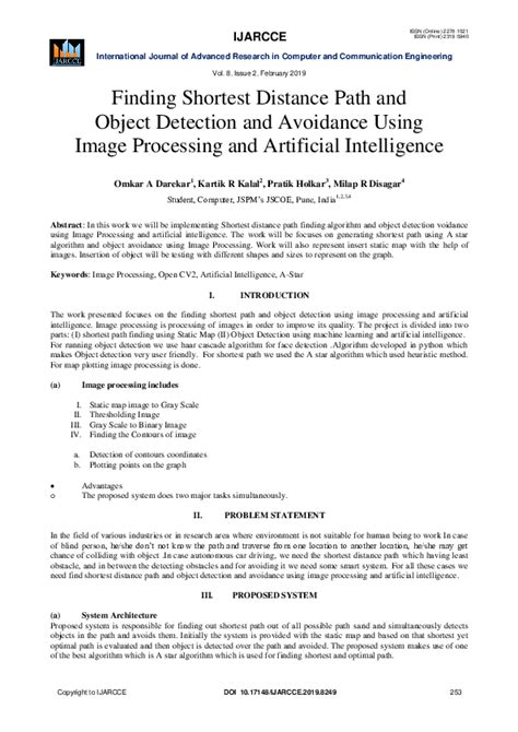 Pdf Finding Shortest Distance Path And Object Detection And Avoidance Using Image Processing