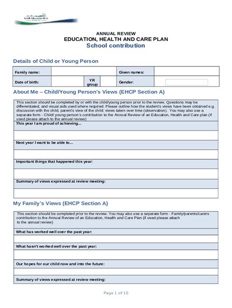 Ehcp Annual Review School Contribution Sites Southglos Gov Doc Template Pdffiller