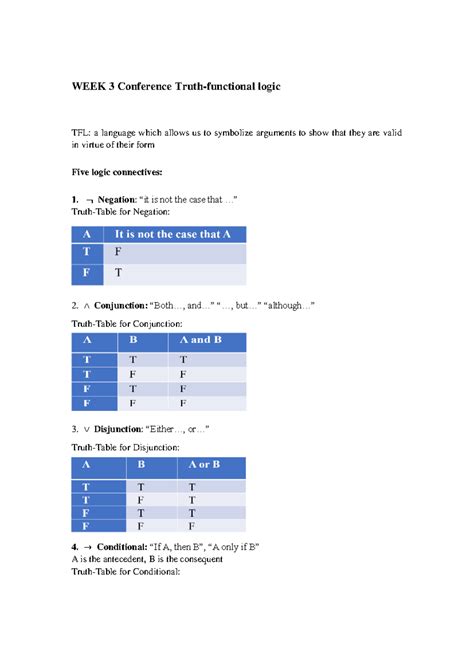 Week 3 Conference Tfl Week 3 Conference Truth Functional Logic Tfl A