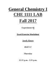 Chem Lab Cover Page Example Docx General Chemistry I CHE 1111 LAB Fall 2017 Experiment 0