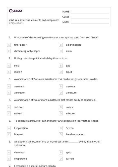 50 Elements And Compounds Worksheets On Quizizz Free Printable