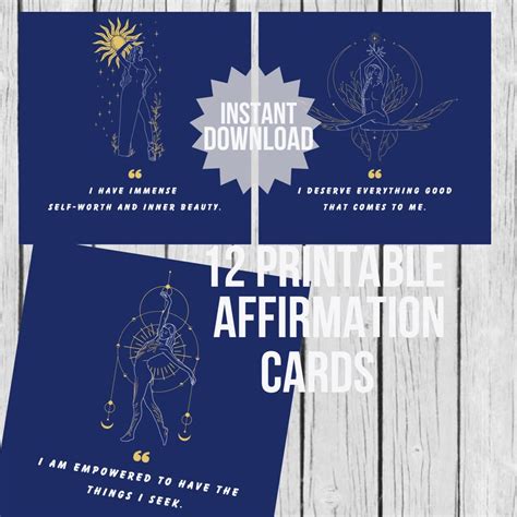 12 Adult Printable Affirmation Cards Dark Blue 3inch Square Etsy