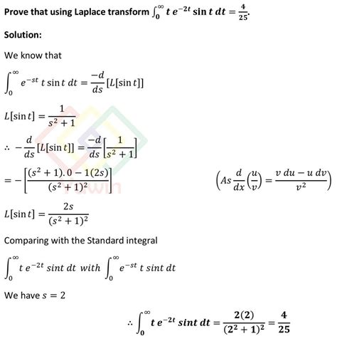 Prove That Using Laplace Transform Of Integral Over 0 To Infinity T E 2t Sint Dt 4 25
