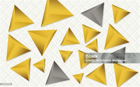 3d 일러스트 벽화 벽지 밝은 가죽 배경의 황금색과 회색 3d 삼각형 0명에 대한 스톡 사진 및 기타 이미지 0명 꽃 나무 꽃 식물 Istock