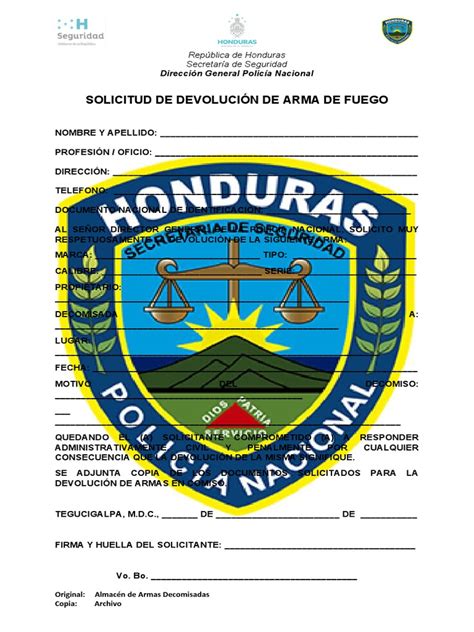 Solicitud De Devolución De Arma De Fuego Pdf