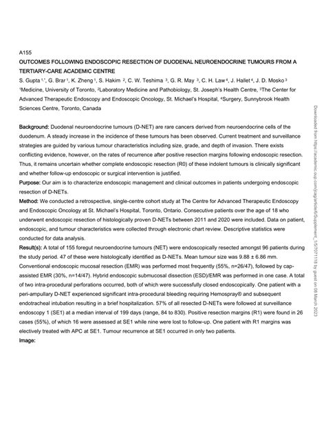 Pdf A155 Outcomes Following Endoscopic Resection Of Duodenal Neuroendocrine Tumours From A