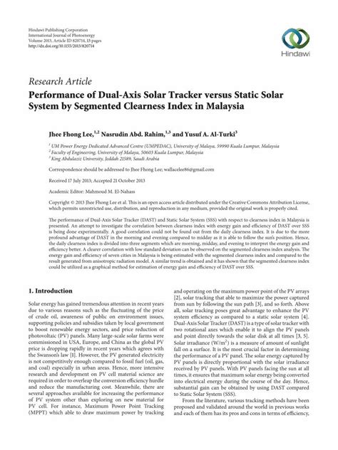 Pdf Research Article Performance Of Dual Axis Solar Tracker
