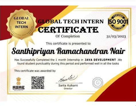 Santhipriyan R Nair On Linkedin Javaintern Globaltech Internship