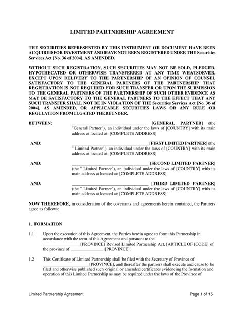 Limited Partnership Agreement Template Ncejomunicipaldechinu